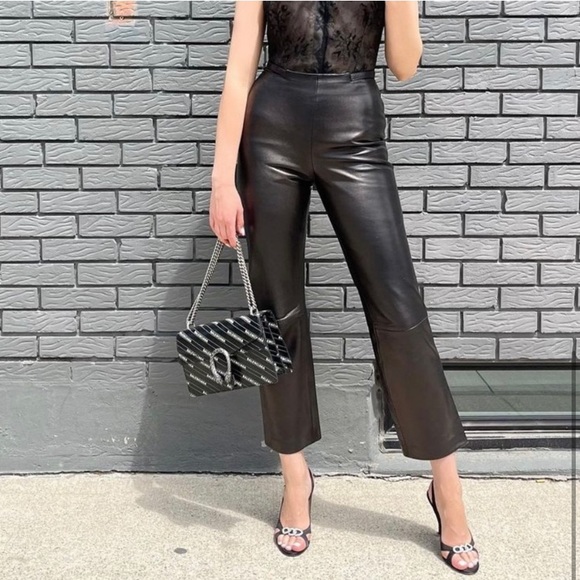 Zara | Pants & Jumpsuits | Zara Real Leather Kick Flare Leather Pants ...